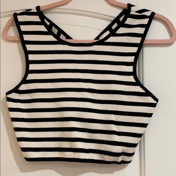 H&M | Tops | Hm Black White Stripped Cross Cross Back Crop Top | Poshmark